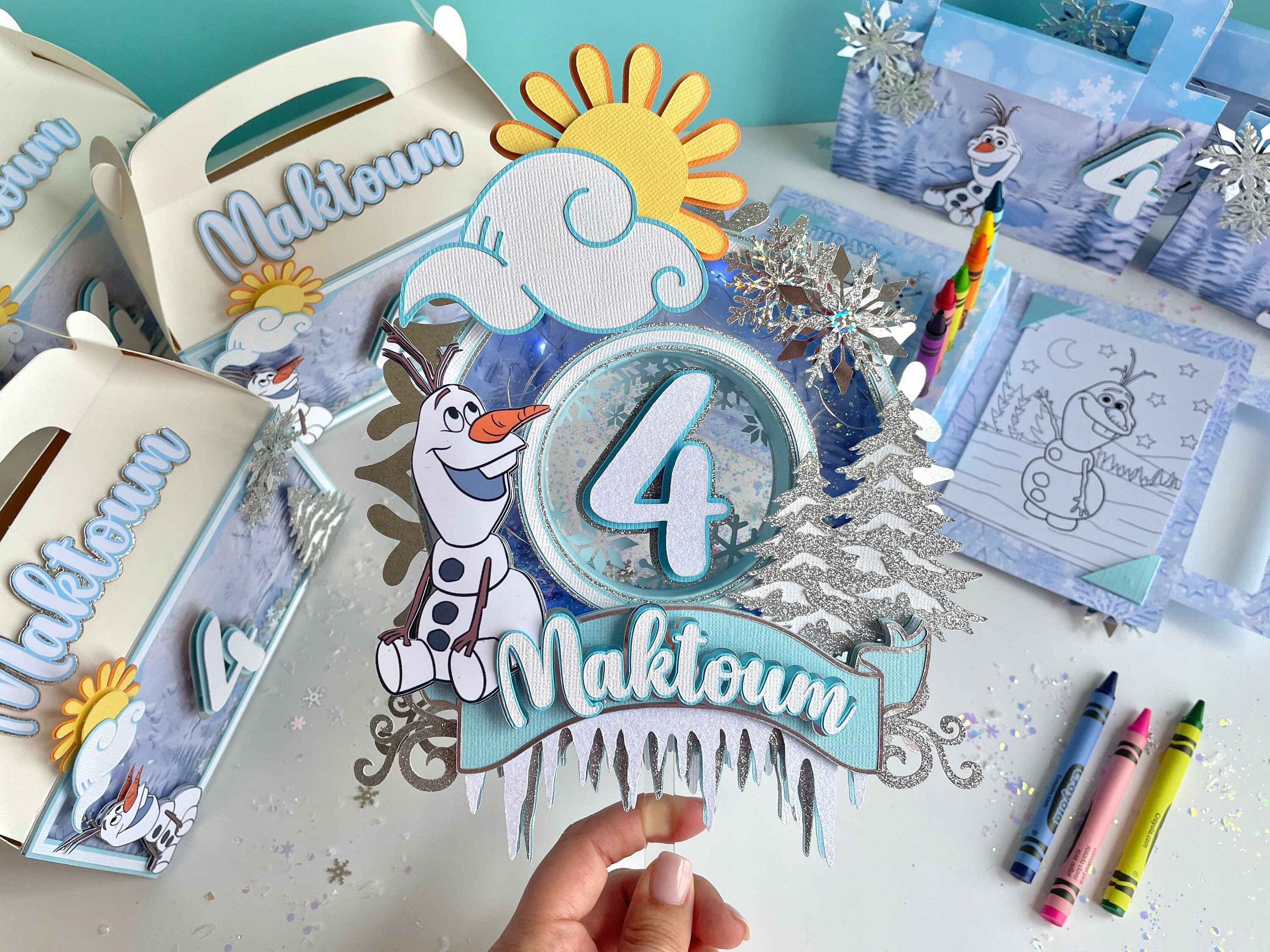 Olaf Cake Topper w/ Confetti & LED Lights Frozen Party Decor Elsa Anna ...