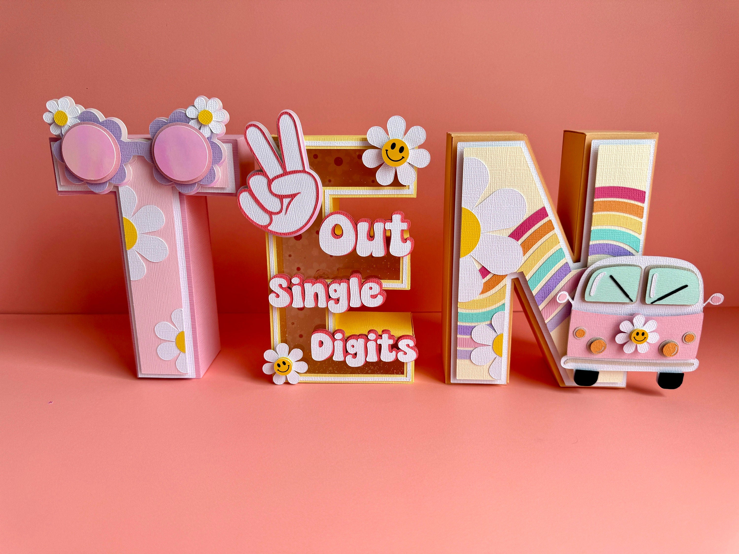 Peace Out Single Digits 3D Letters Retro Groovy Party Decor Birthday ...