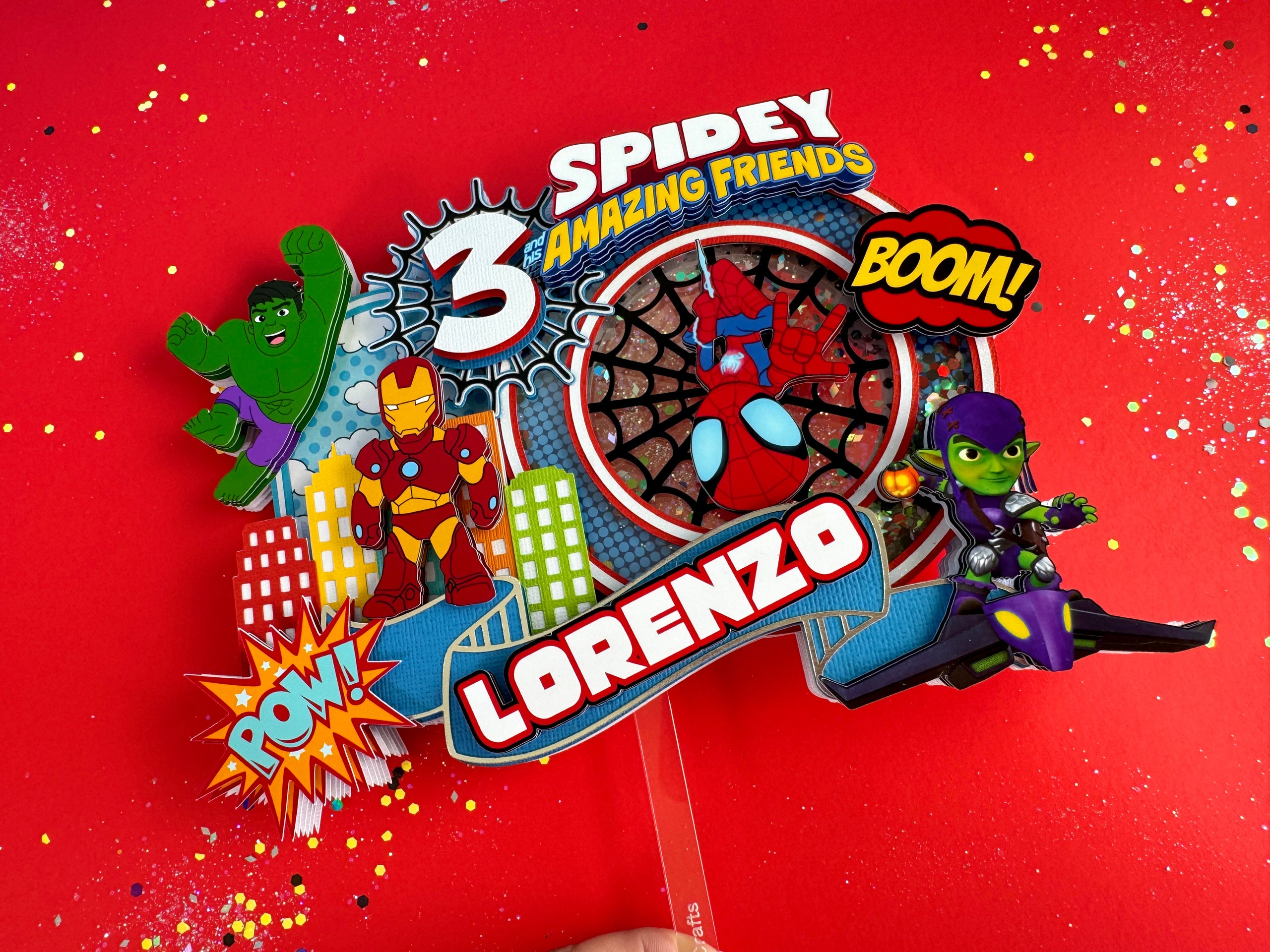 Spidey & Friends Cake Topper w/ Confetti & LED Lights Party Decor ...