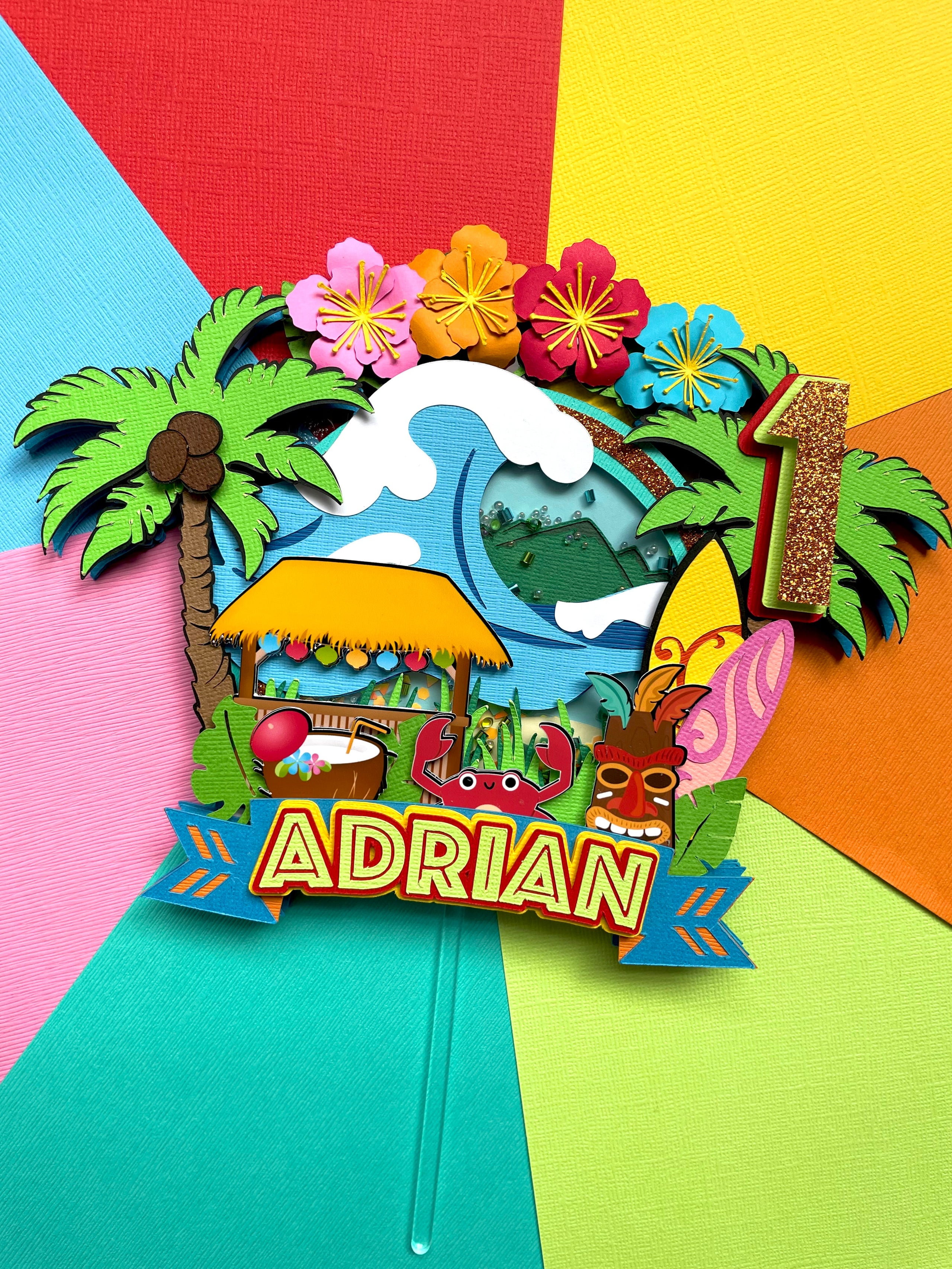 Hawaiian Tiki Luau Shaker Cake Topper, Tropical Beach Cake Topper ...